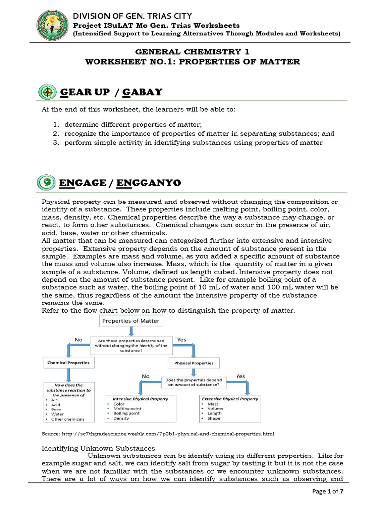 Lesson 1 General Chem 1 Worksheet | PDF