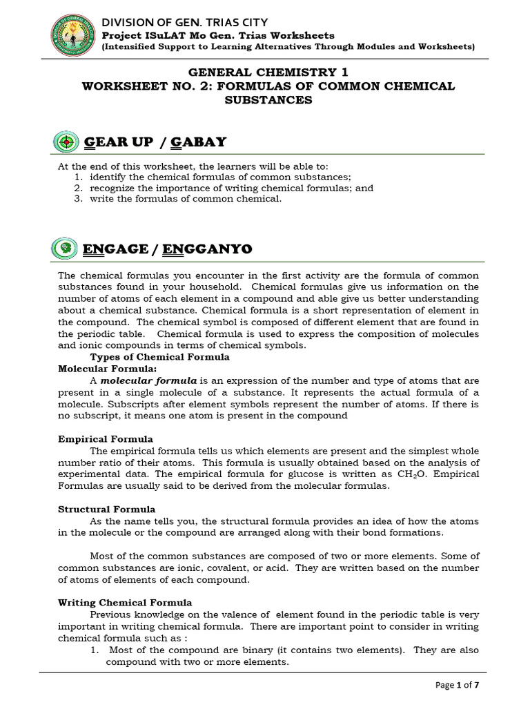 Lesson 2 General Chem 1 Worksheet | PDF
