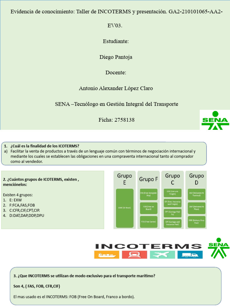 Evidencia de Conocimiento Taller de INCOTERMS y Presentación. GA2 ...