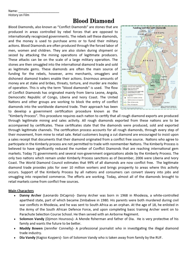Global History On Film - Blood Diamond Reading and Questions | PDF