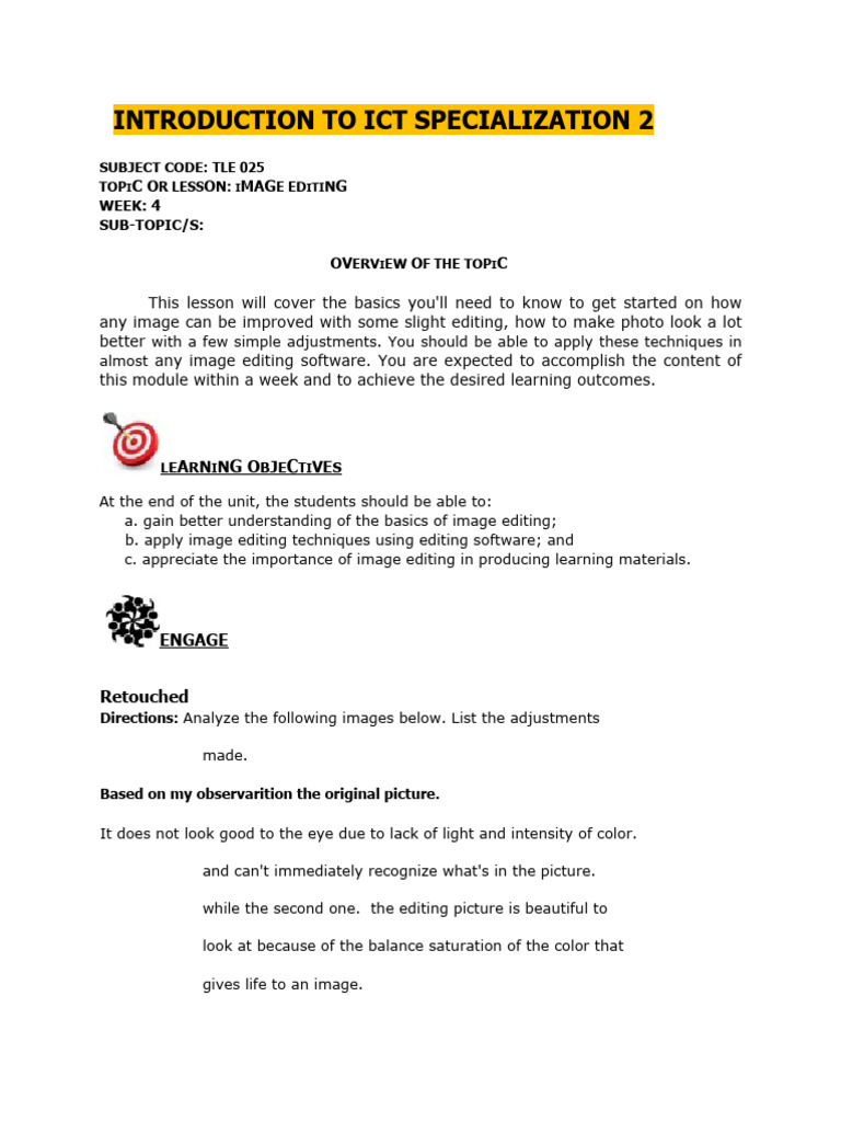 MODULE 3 Week 4 Image Editing TLE 025 Introduction To ICT ...