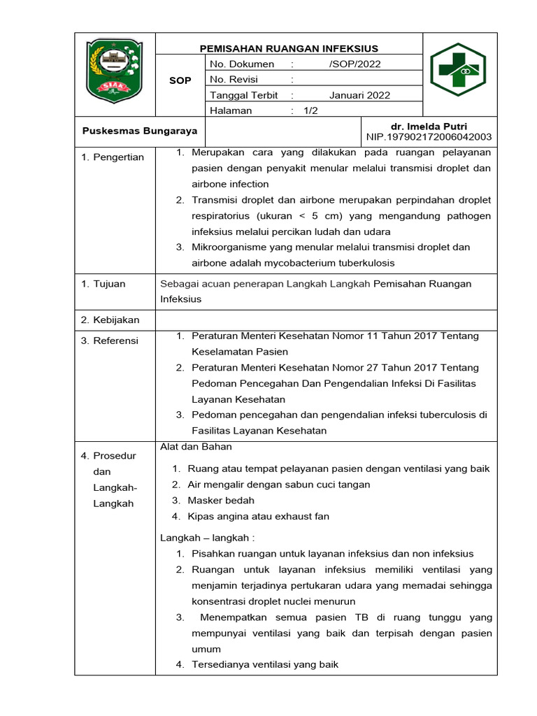 Sop Pemisahan Ruangan Infeksius | PDF