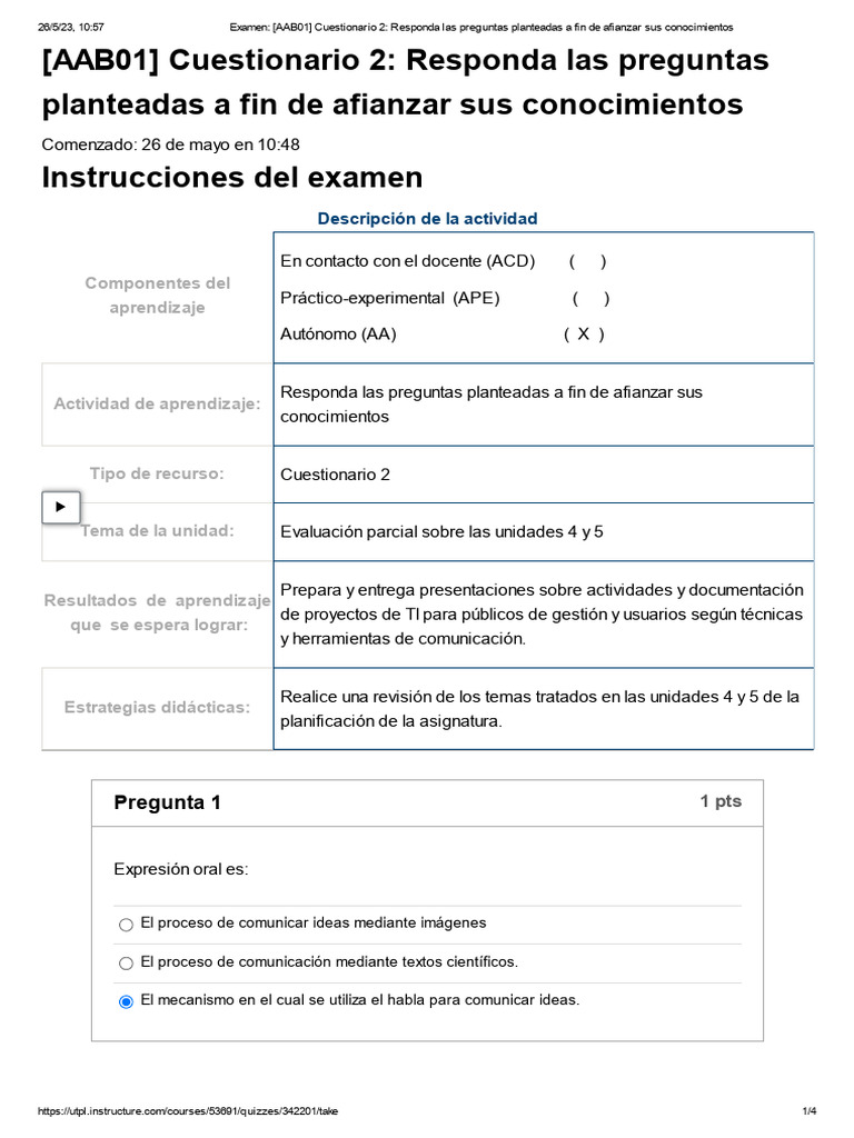 Examen - (AAB01) Cuestionario 2 - Responda Las Preguntas Planteadas A Fin de Afianzar Sus ...