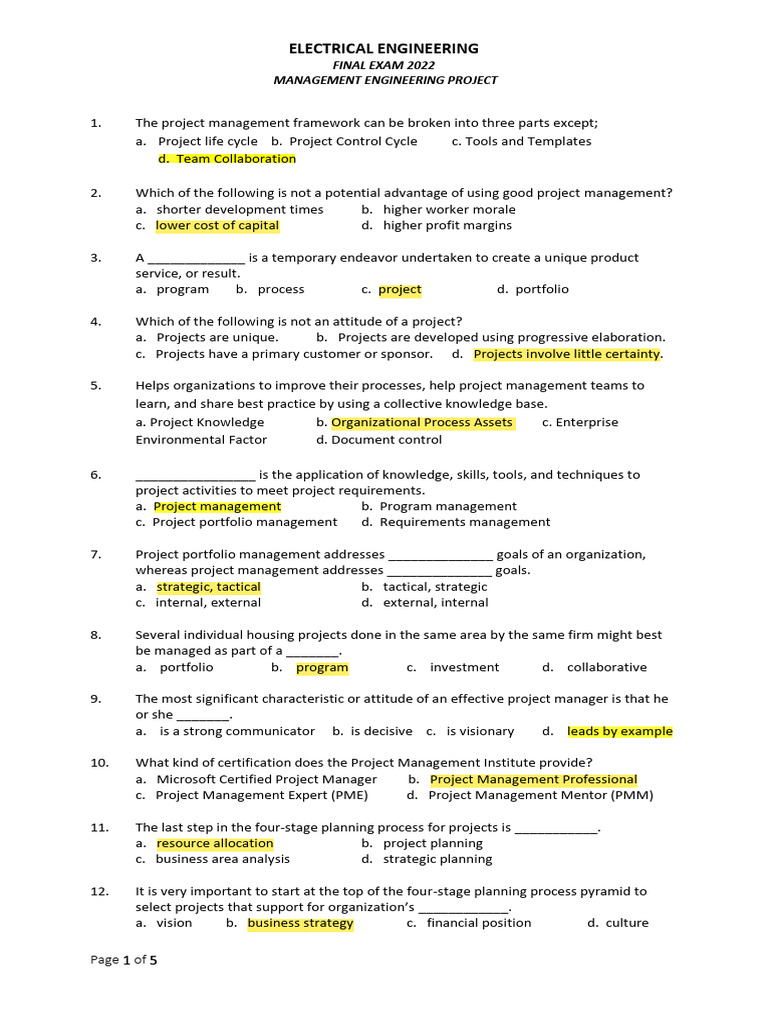 Project Management Final Exam 2022 | PDF | Project Management | Net ...