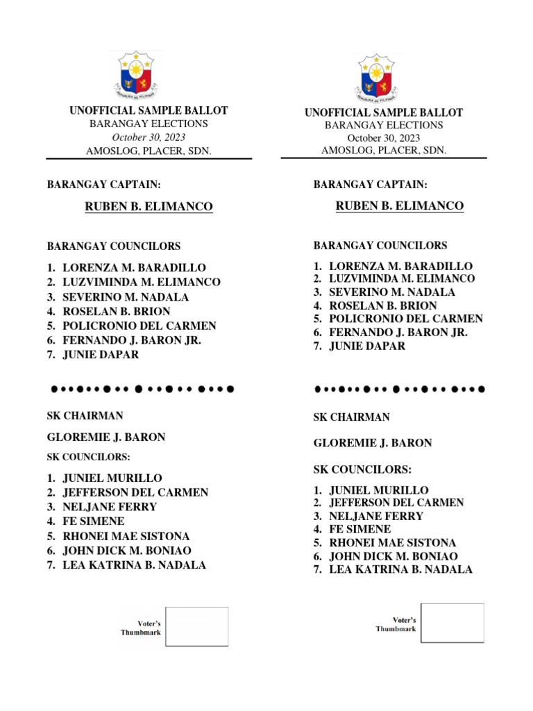 Unofficial Sample Ballot: Amoslog 2023 | PDF | Sports & Recreation | Travel