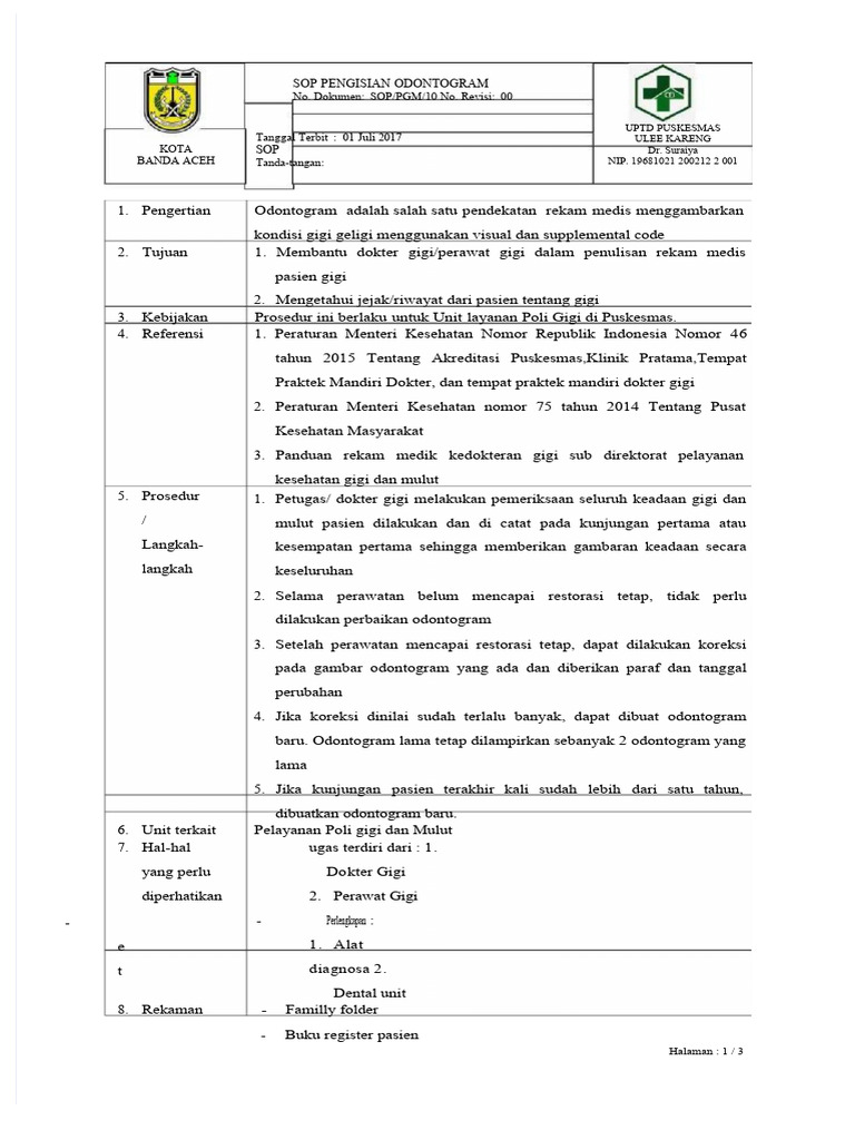 PDF Sop PGM 10 Sop Pengisian Odontogram | PDF
