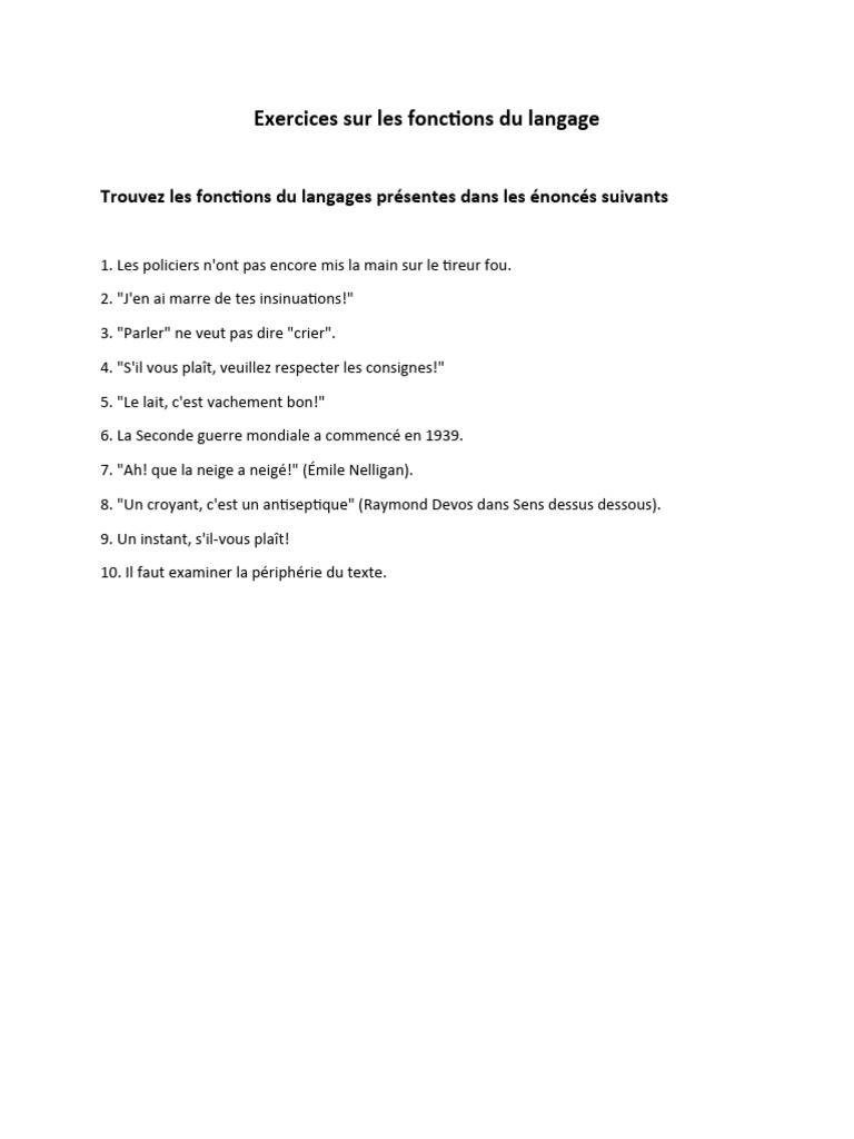Exercices Sur Les Fonctions Du Langage | PDF