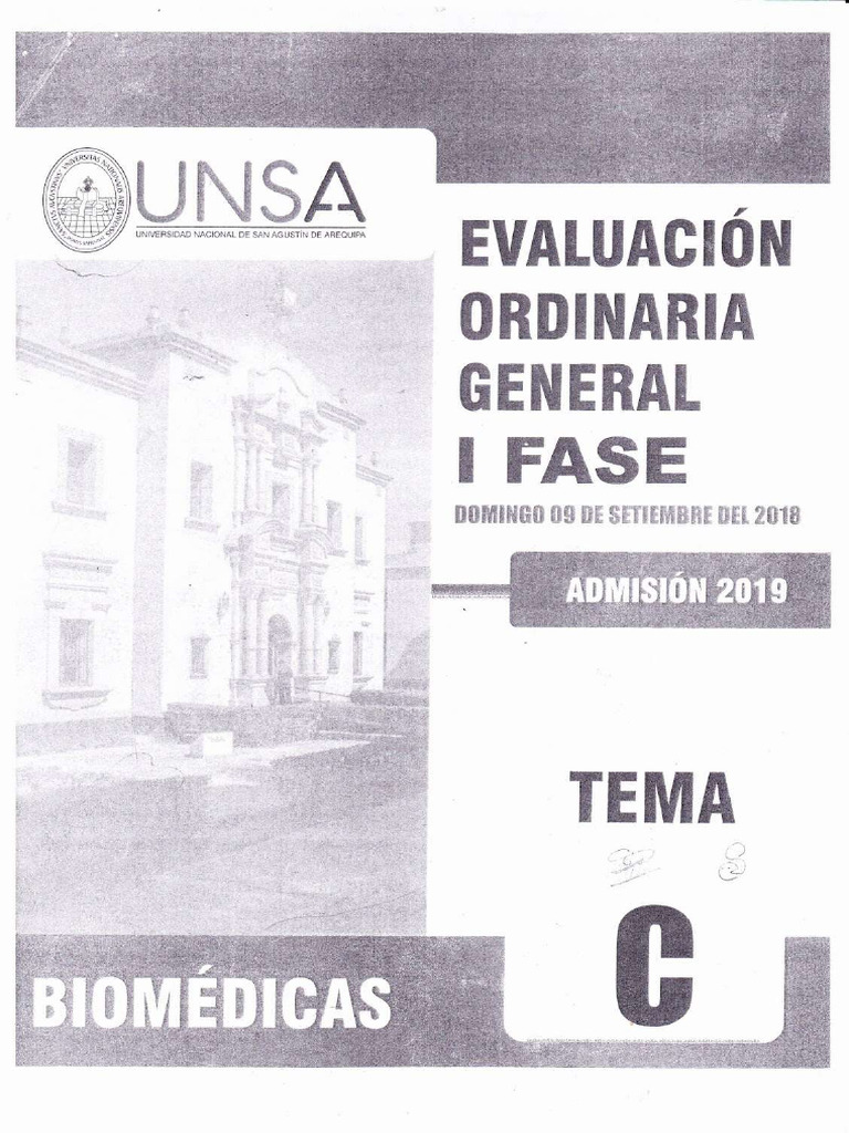 Examen de Admisión Ordinario UNSA 2019 Fase I - Biomédicas | PDF
