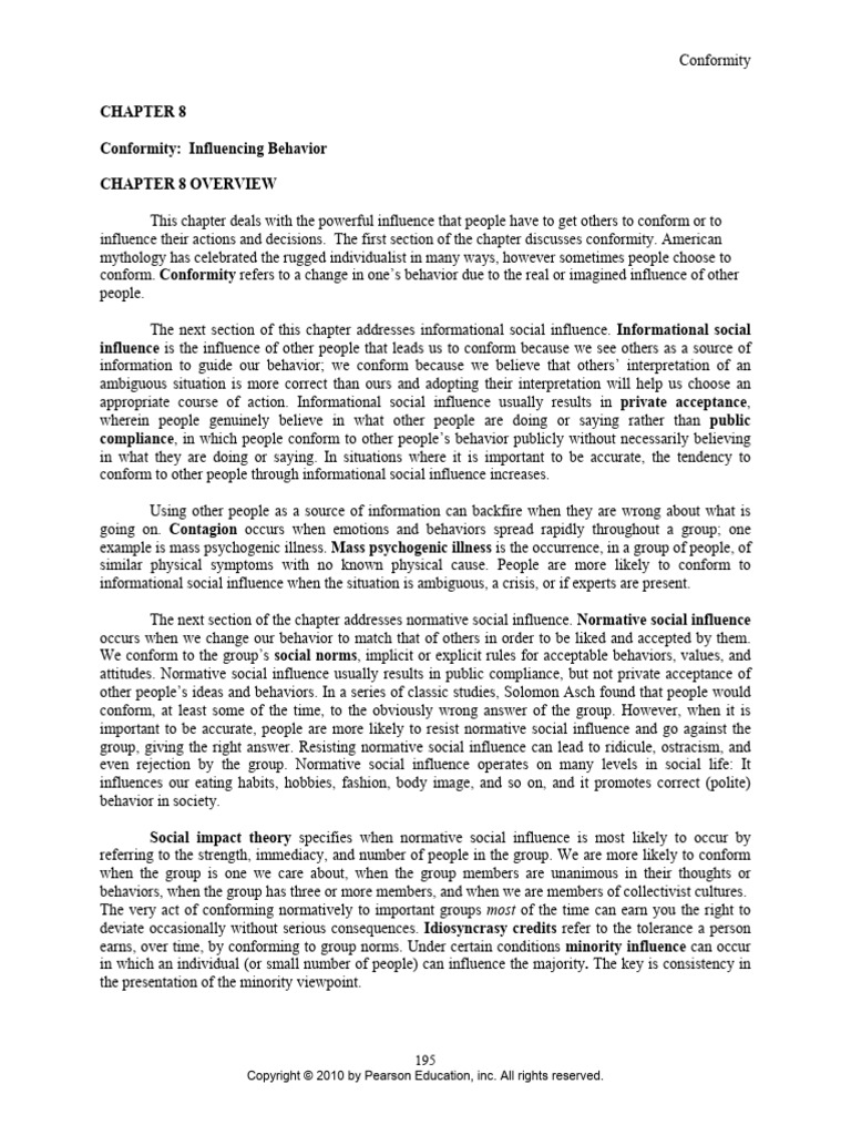 Conformity CHAPTER 8 Conformity - Influencing Behavior CHAPTER ... | PDF