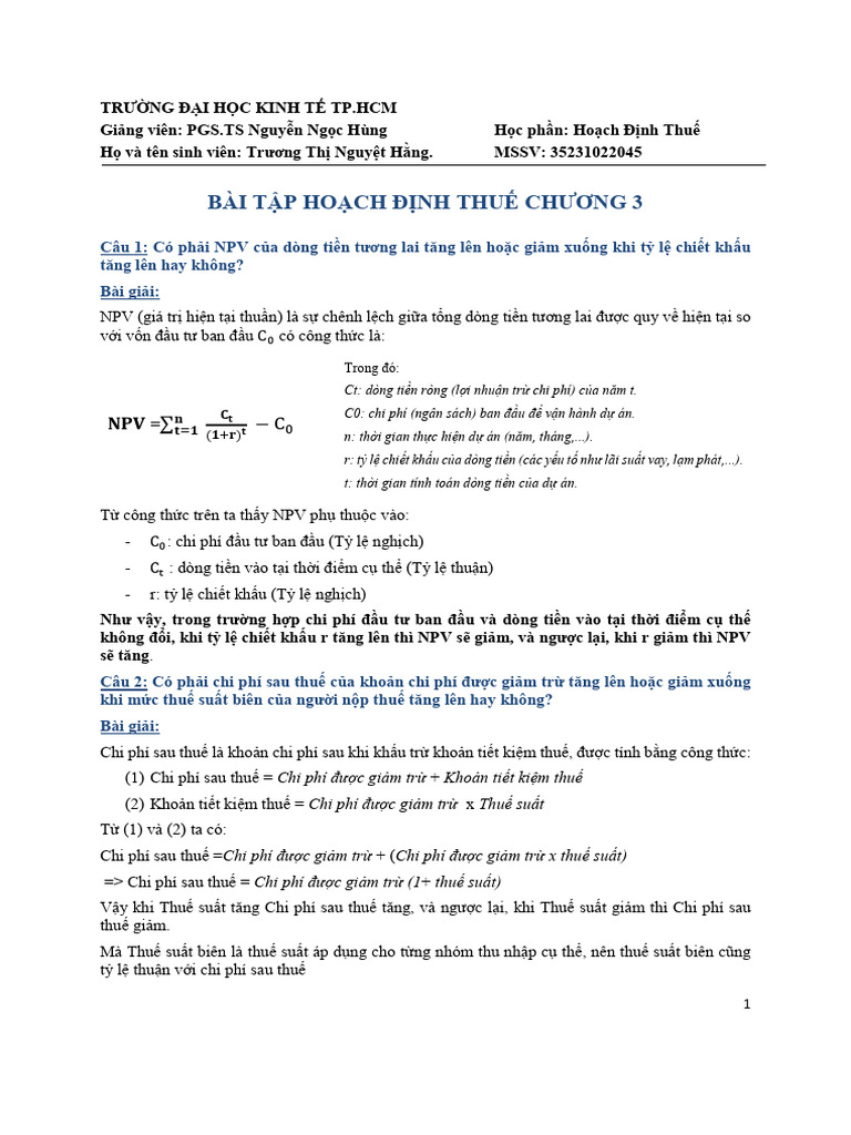 Bài - giải - bài - tập - Chương - 3 (Hoạch định thuế - Trương Thị Nguyệt Hằng - MSSV 35231022045 ...