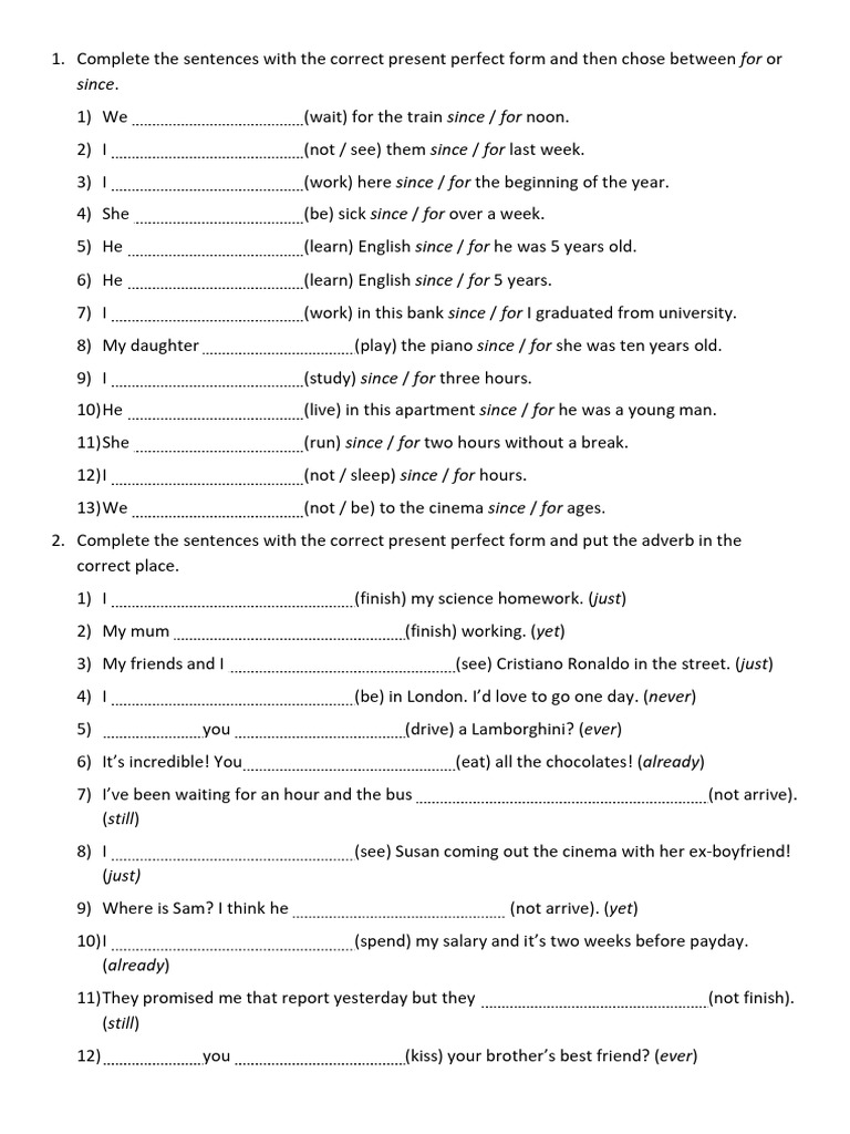 Ejercicios Present Perfect | PDF