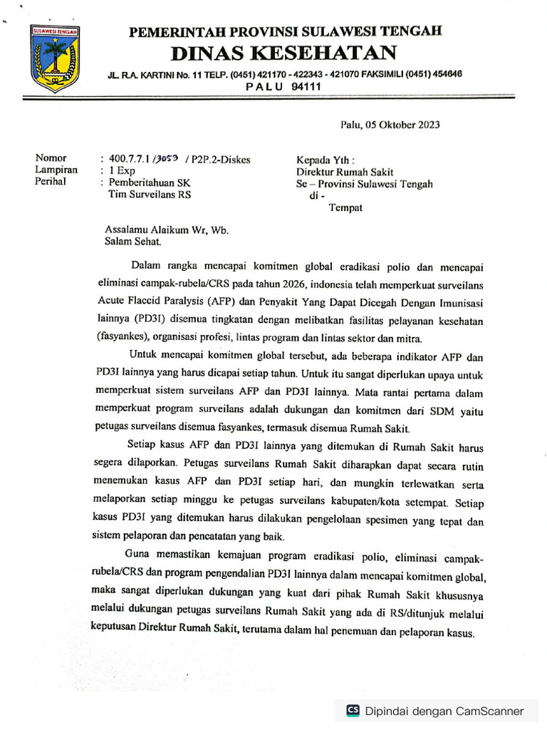 Surat Penerbitan SK Tim Surveilans RS | PDF