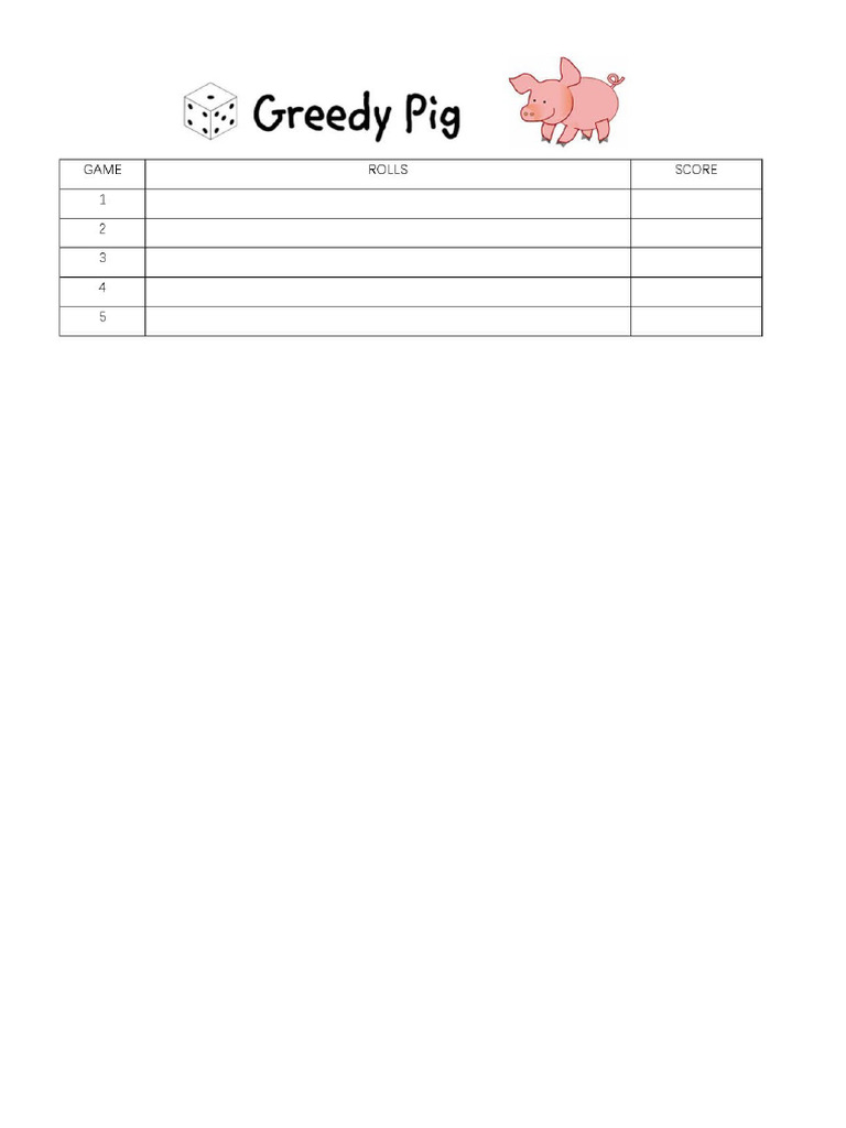 l1 Greedy Pig Sheet | PDF