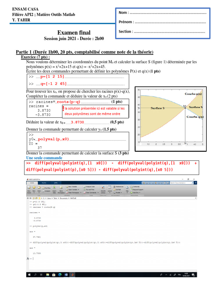 Matlab Correction Examen Final 2021 | PDF