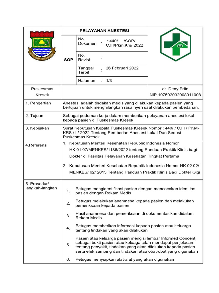 SOP PELAYANAN ANASTESI (2) | PDF