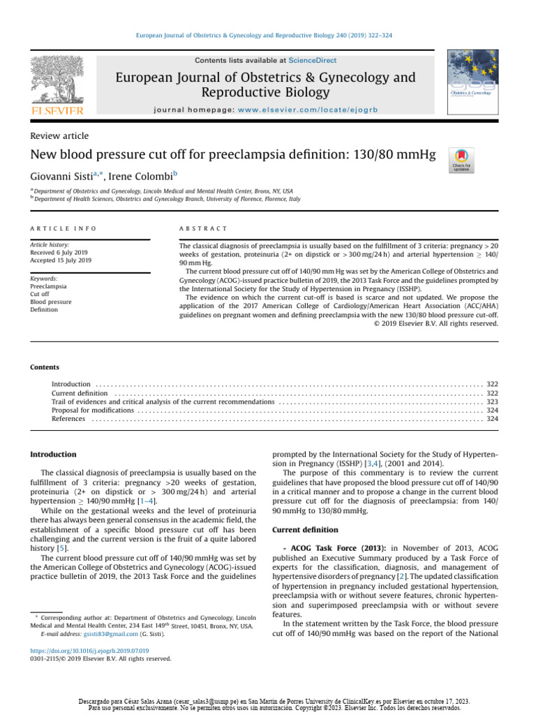 New blood pressure cut off for preeclampsia definition: 130:80 mmHg | PDF