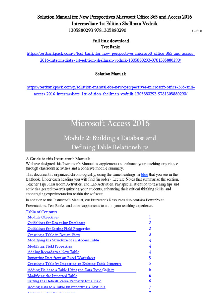 Solution Manual For New Perspectives Microsoft Office 365 and Access 2016 Intermediate 1st ...