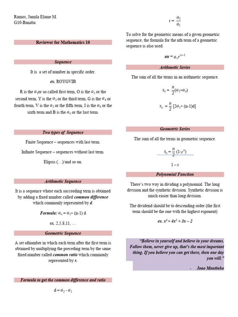 Math Reviewer | PDF | Sequence | Numbers