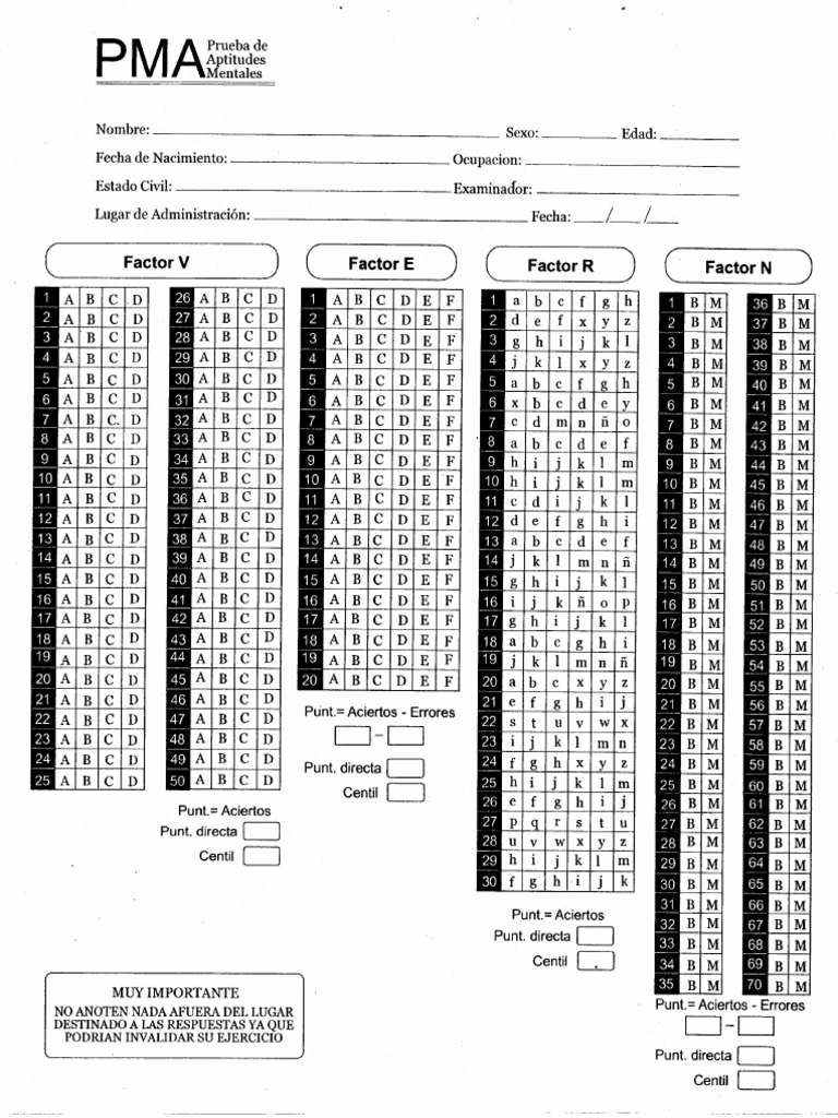 03 TEST PMA - Hoja de Respuestas | PDF