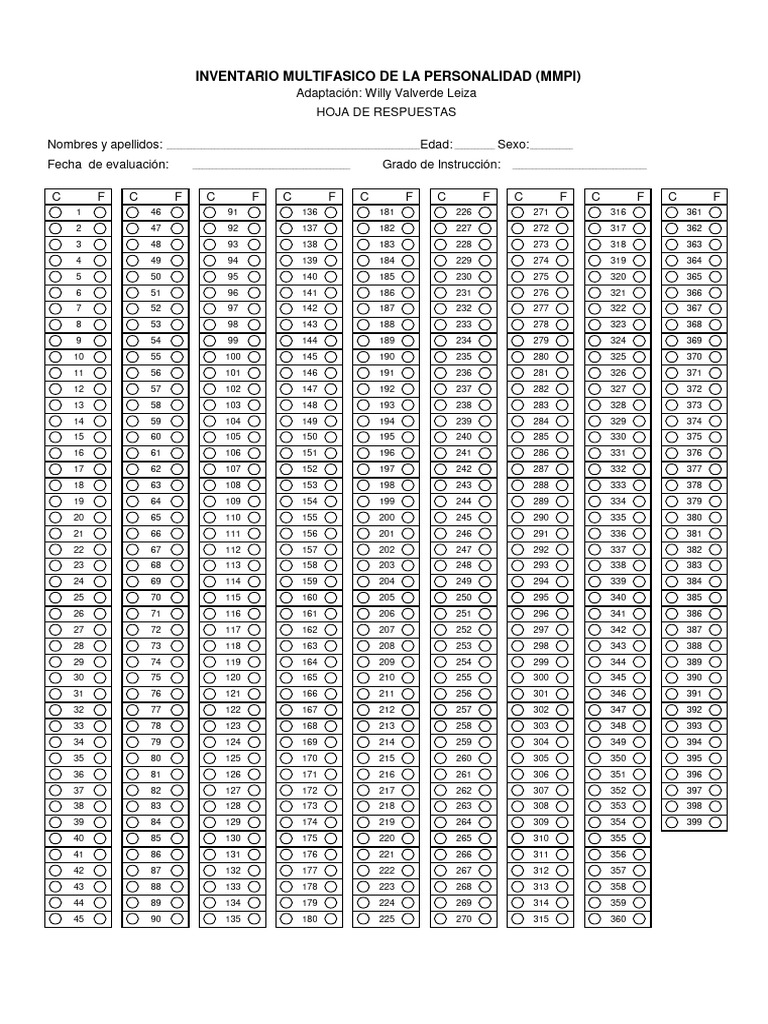 03 TEST MMPI - Hoja de Respuestas | PDF
