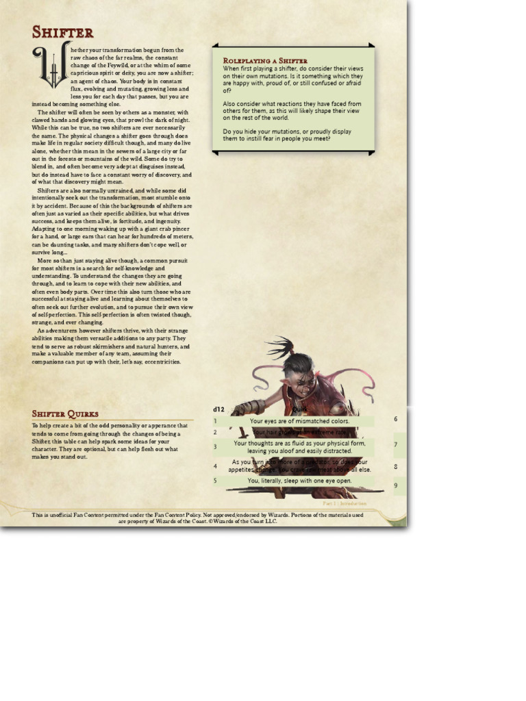 5E Shifter Class - GM Binder | PDF