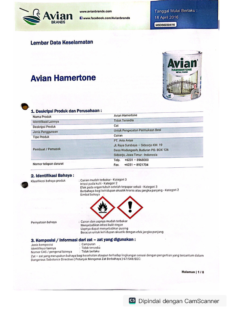 MSDS Cat Avian | PDF
