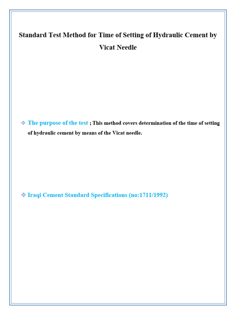 Vicat Needle Test for Cement Setting Time | PDF | Technology & Engineering