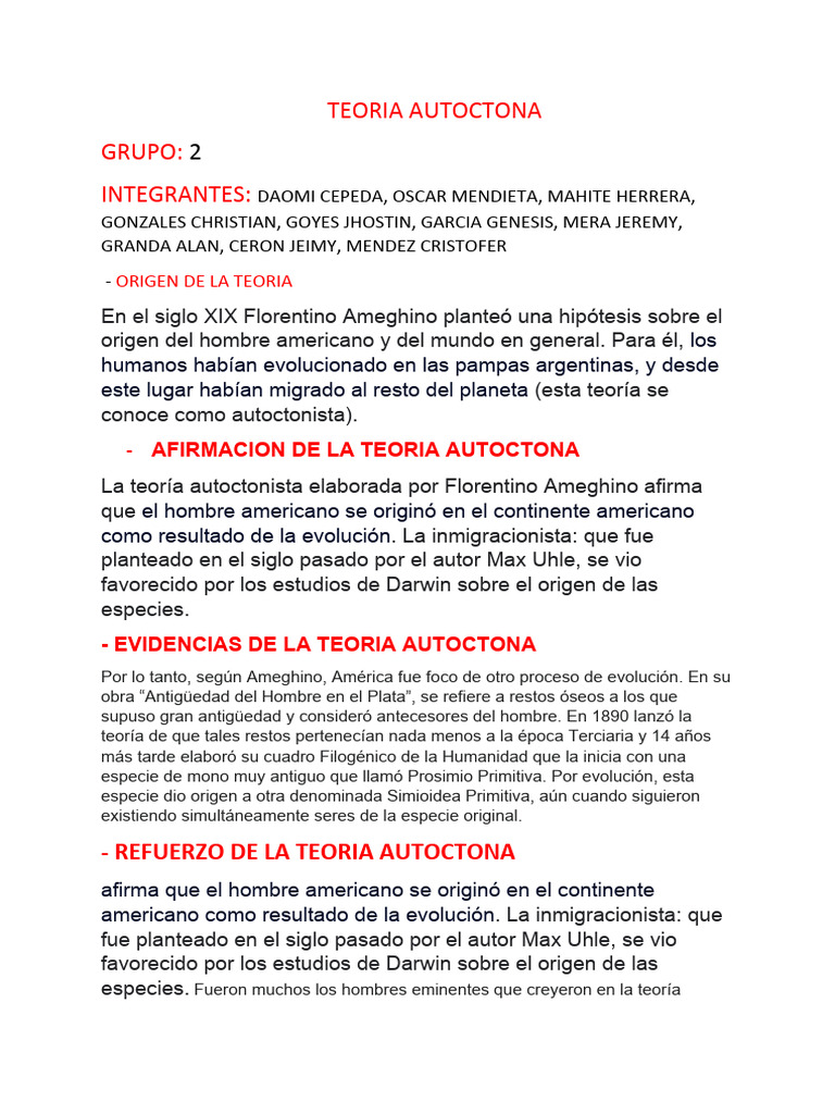 Teoría Autoctonista de Ameghino | PDF
