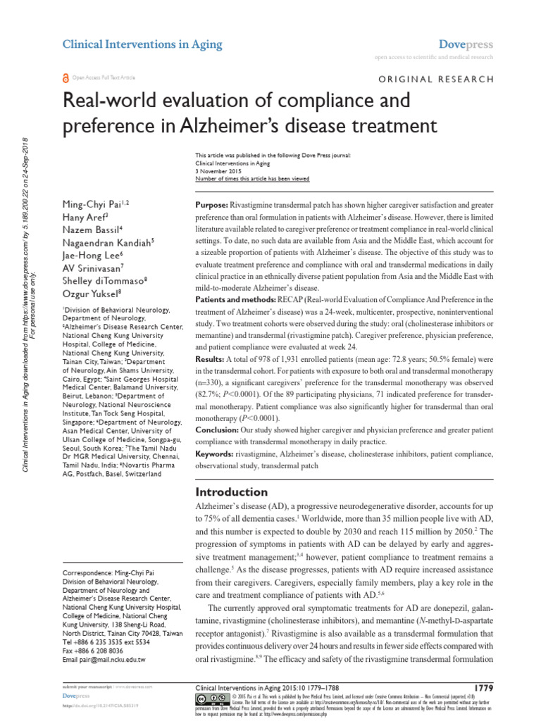 Real-World Evaluation of Compliance and Preference in Alzheimer's ...