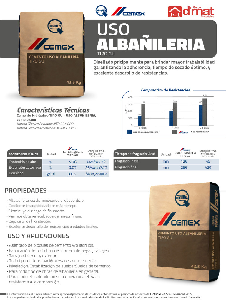 Fichas Técnica CEMEX Uso Albañileria | PDF