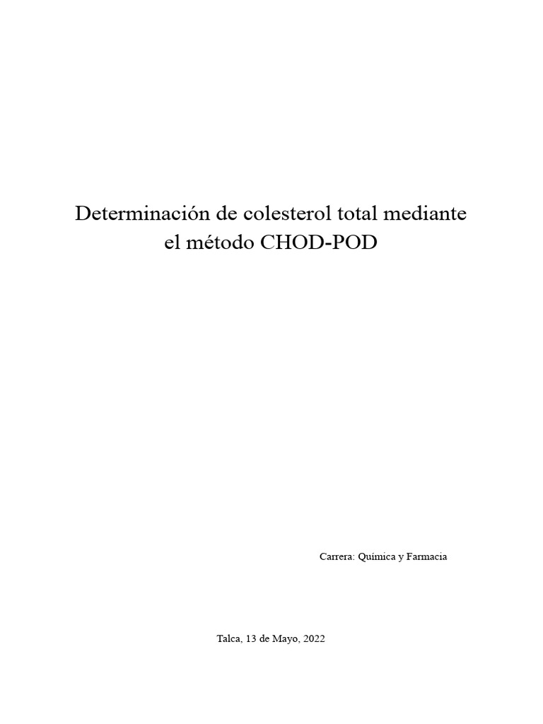 Determinación de colesterol total mediante el método CHOD-POD | PDF ...