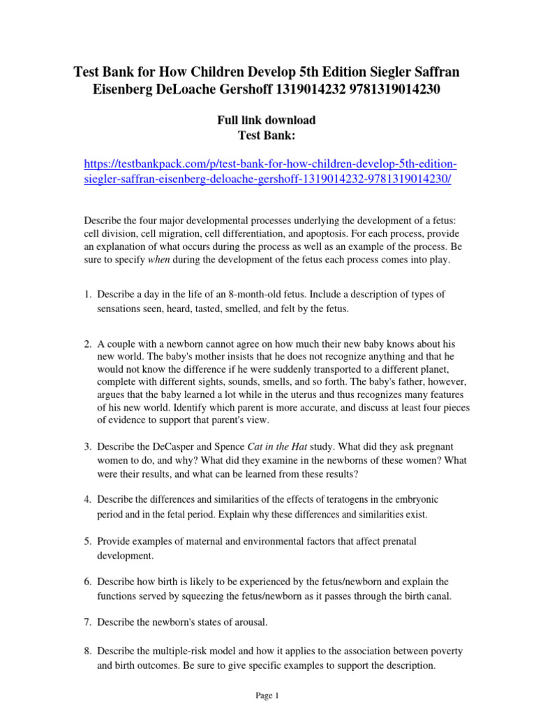 Test Bank for How Children Develop 5th Edition Siegler Saffran ...