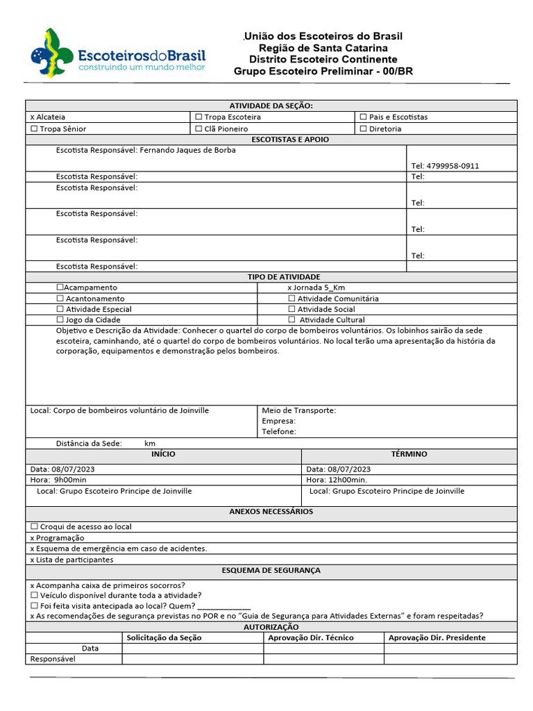 Autorizacao Atividade Externa Modelo EmBranco | PDF