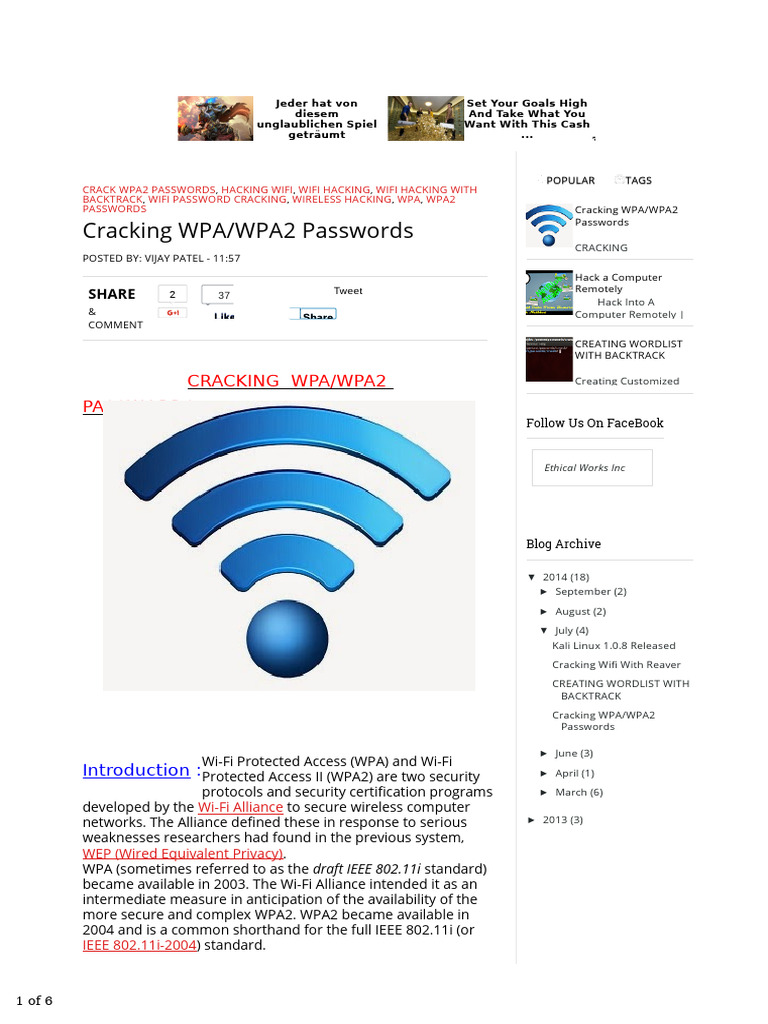 Cracking Wpa/Wpa2 Passwords | PDF