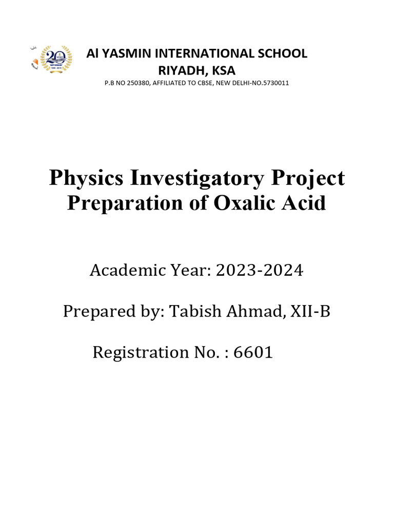 Chemistry Investigatory Project Grade 12 | PDF