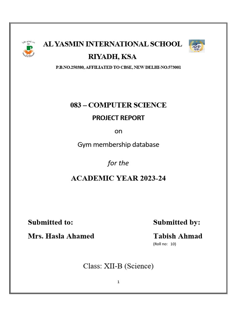 Python DBMS Gym Project 2023-24 Grade 12 | PDF