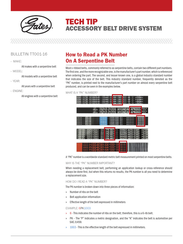 Understanding PK Numbers for Serpentine Belts | PDF | Belt (Mechanical ...