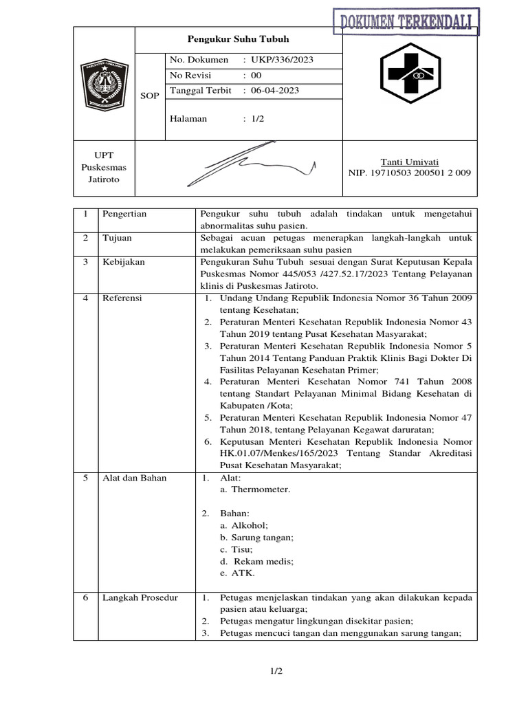 Sop Pengukur Suhu Tubuh | PDF Sop Pengukur Suhu Tubuh | PDF