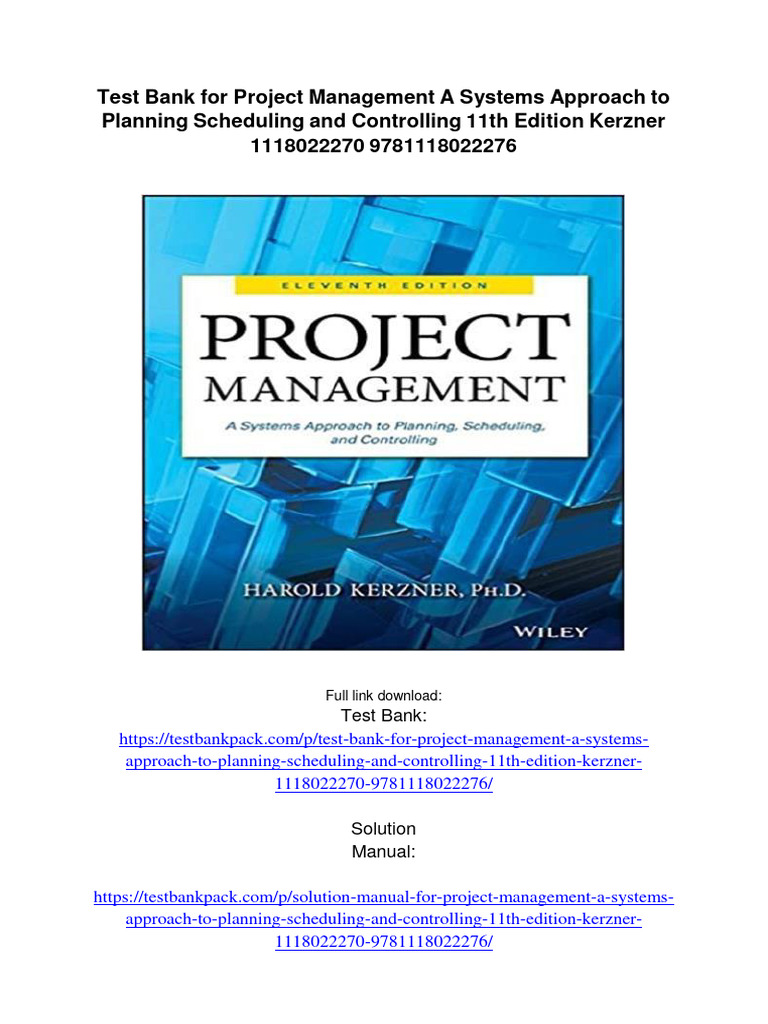 Test Bank For Project Management A Systems Approach To Planning ...