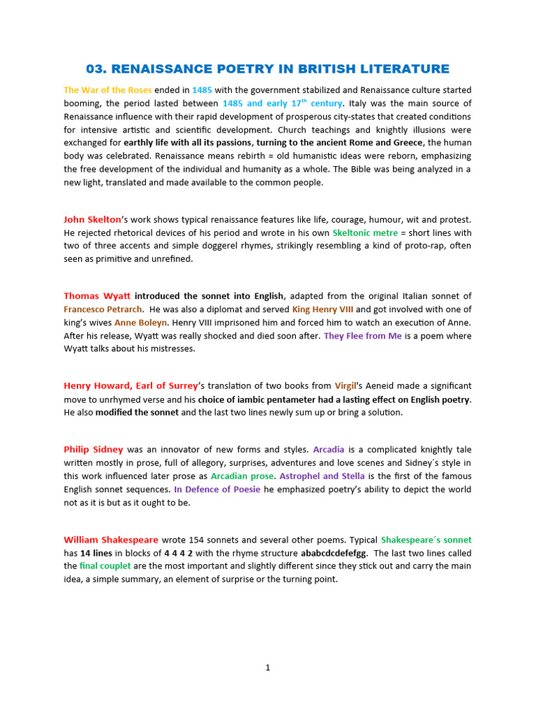 Renaissance Poetry in British Literature | PDF