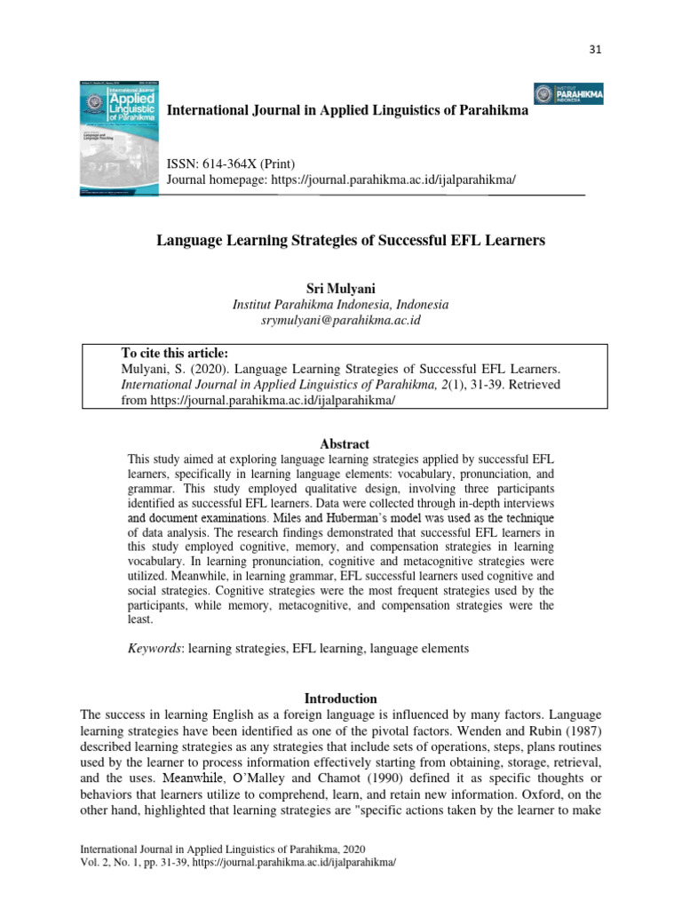 EFL Learners' Language Learning Strategies | PDF