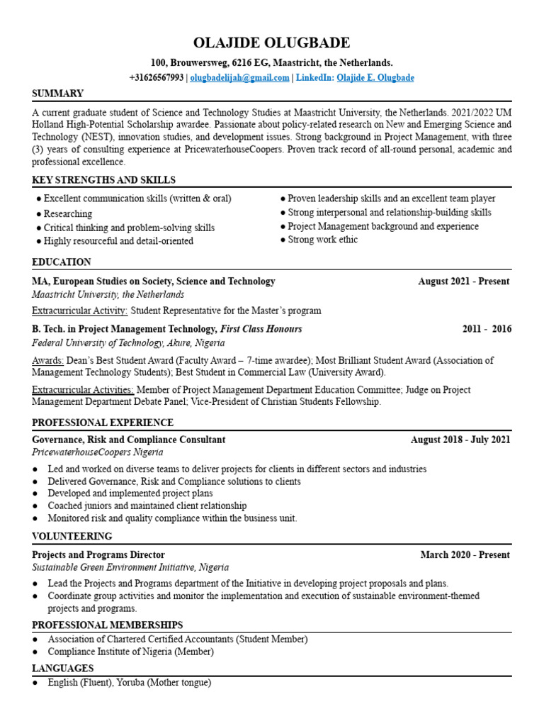 CV - Olajide Olugbade | PDF