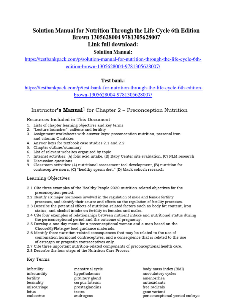 Solution Manual: Nutrition Life Cycle 6th Ed. | PDF | Wellness