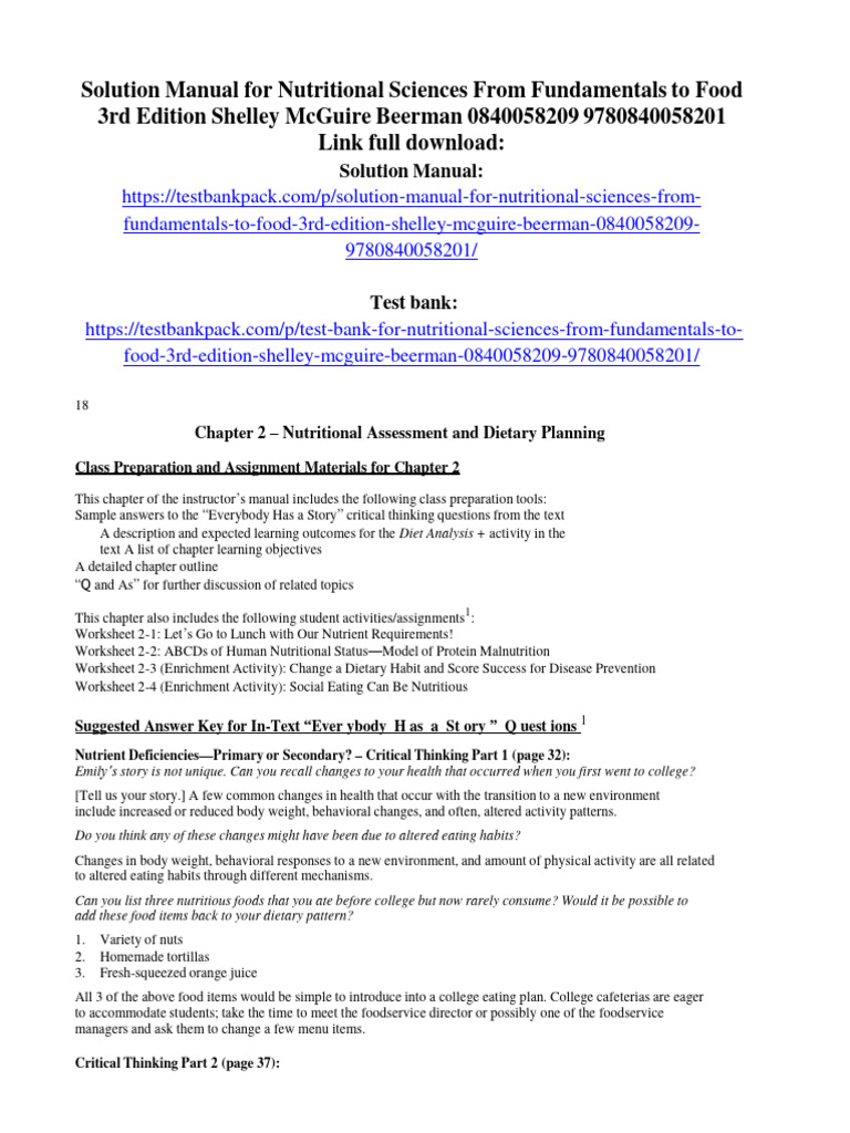Solution Manual for Nutritional Sciences From Fundamentals to Food 3rd ...
