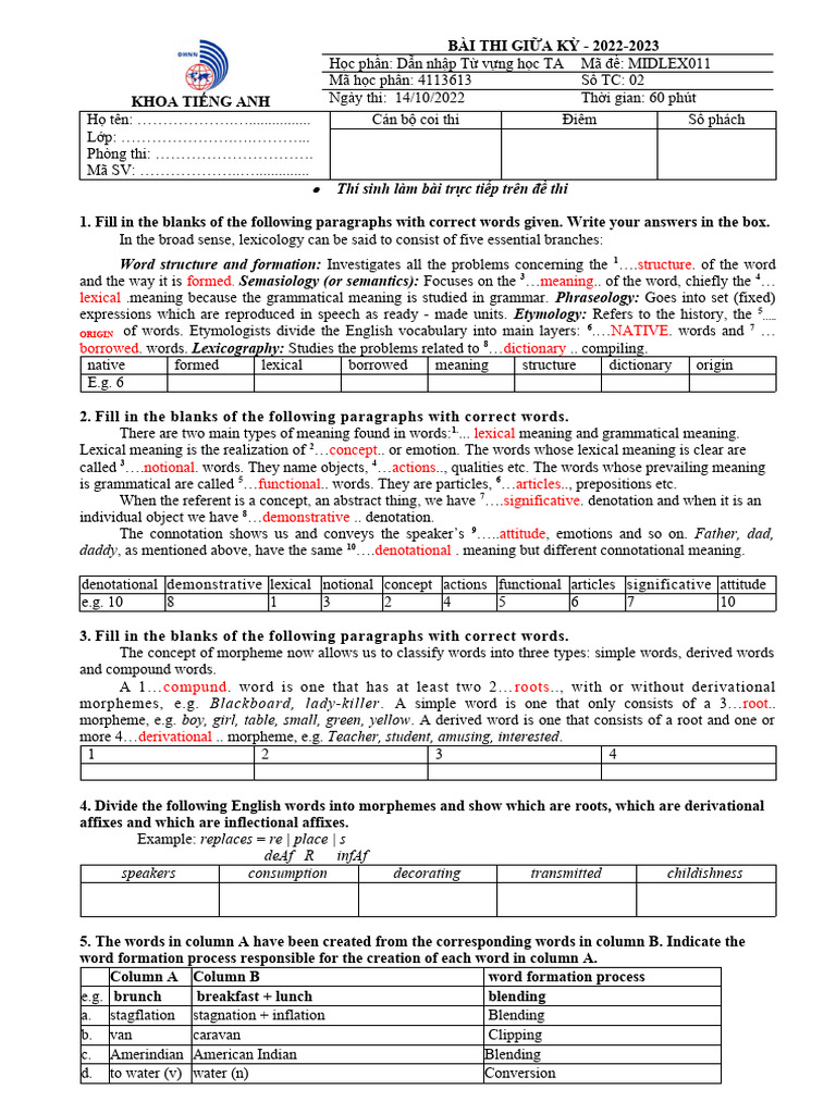 Sample Lexi Mid Term 2022 | PDF