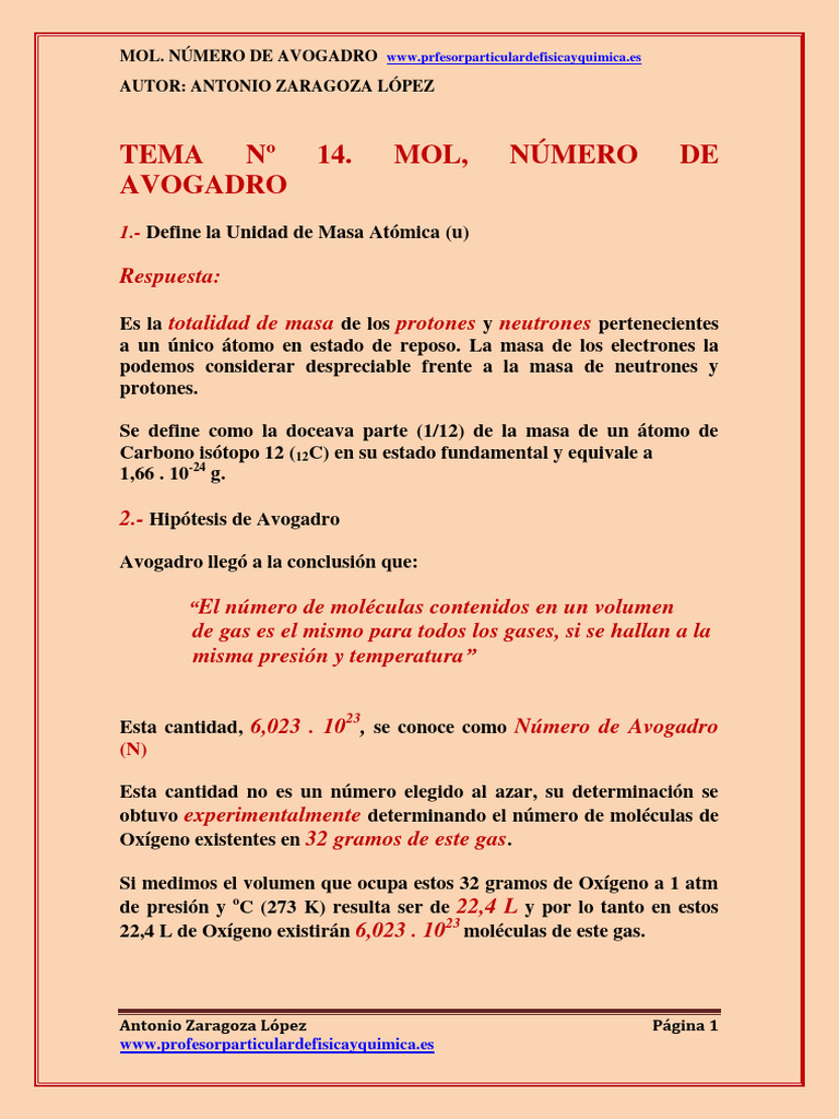 Tema14 Ejercicios Resueltos Mol Numero de Avogadro 4 Eso | PDF