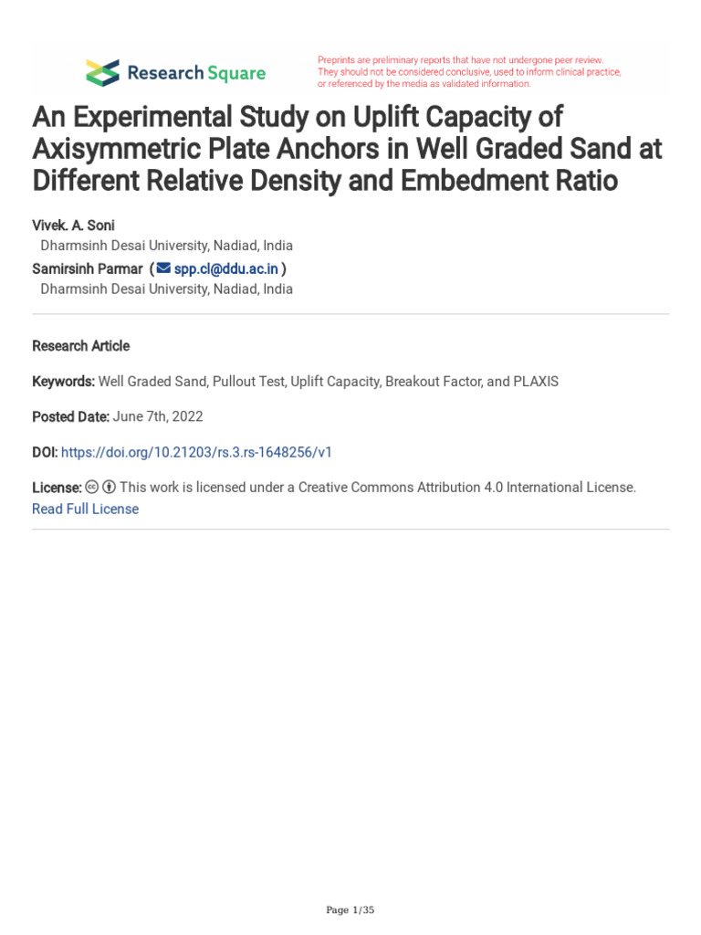 13 An Experimental Study On Uplift Capacity of Plate Anchors | PDF ...