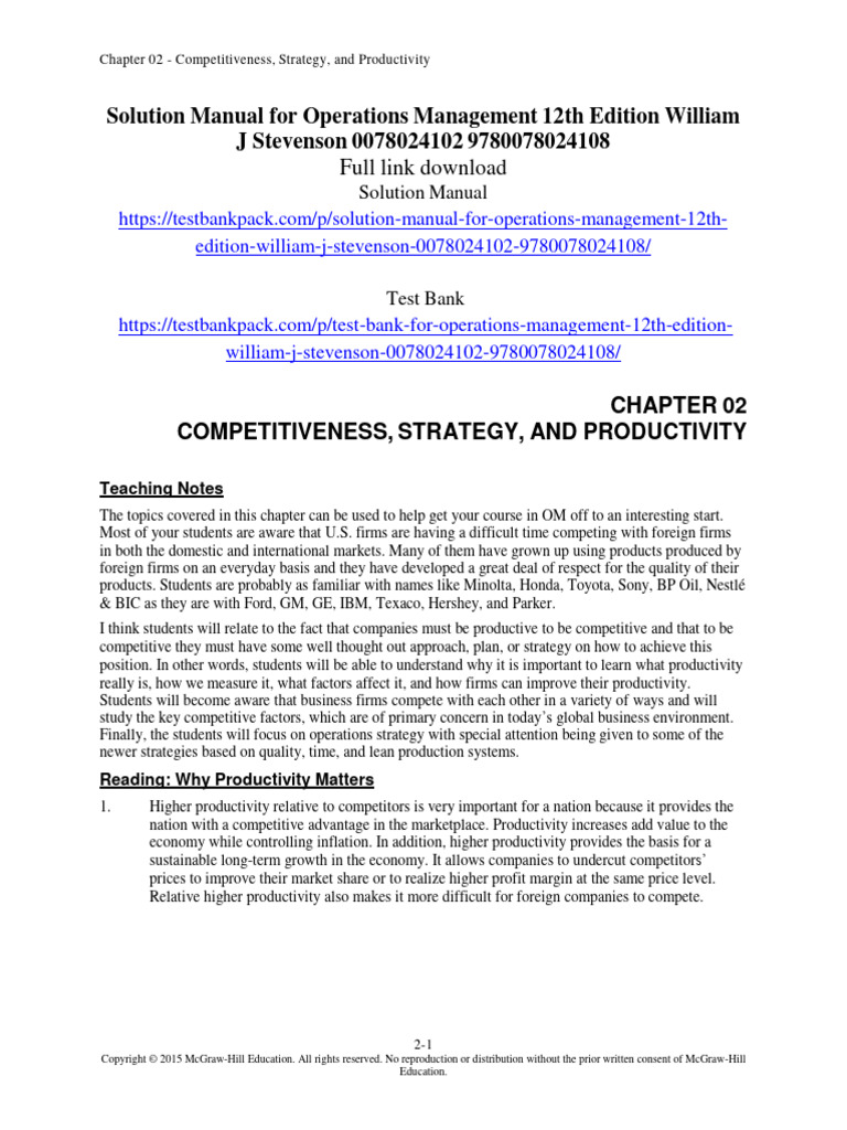 Solution Manual For Operations Management 12th Edition William J ...