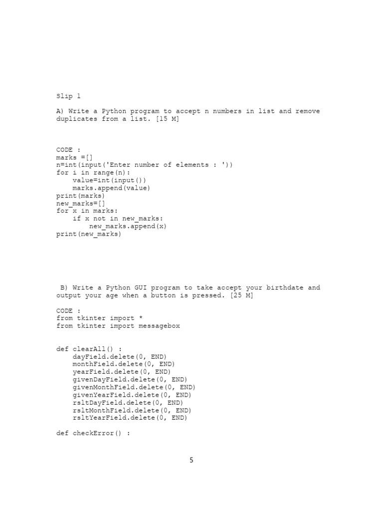 Python Slip 1-10 | PDF