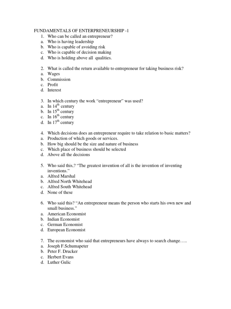 Fundamentals of Enterpreneurship 1 | PDF
